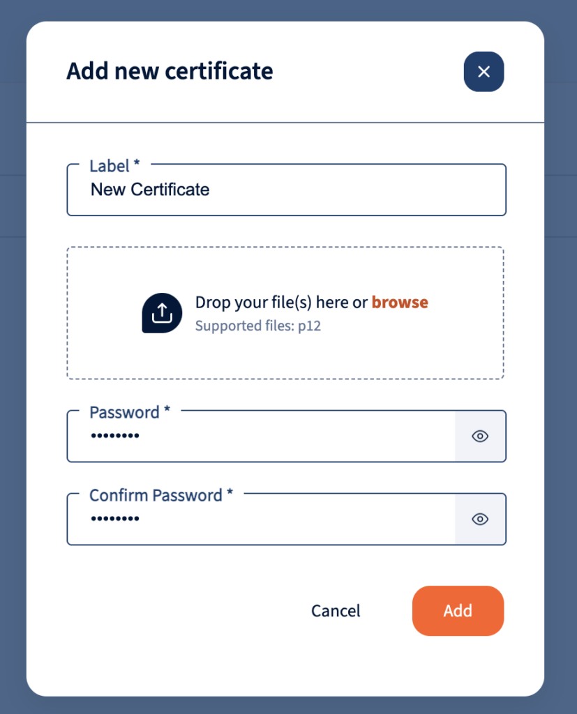 Integration settings - Certificates - Hr Blizz